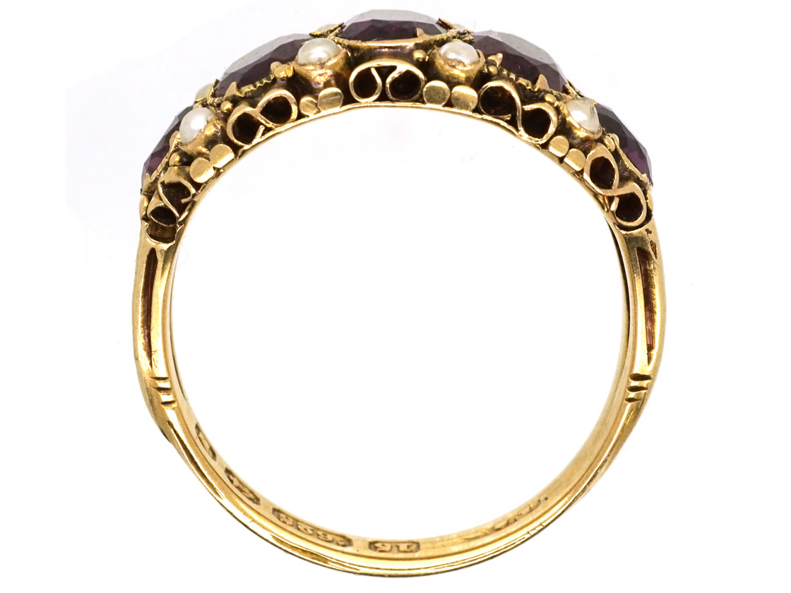 Victorian 15ct Gold, Almandine Garnet & Natural Split Pearls Ring - The ...