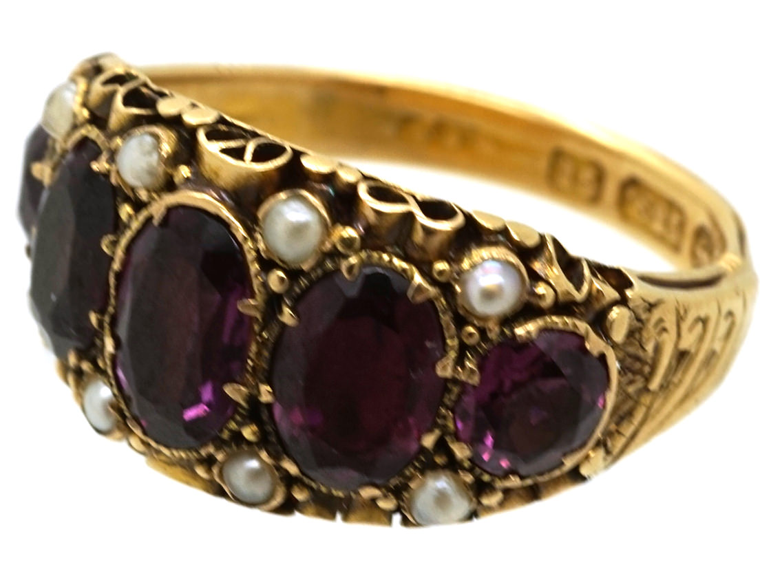 Victorian 15ct Gold, Almandine Garnet & Natural Split Pearls Ring - The ...