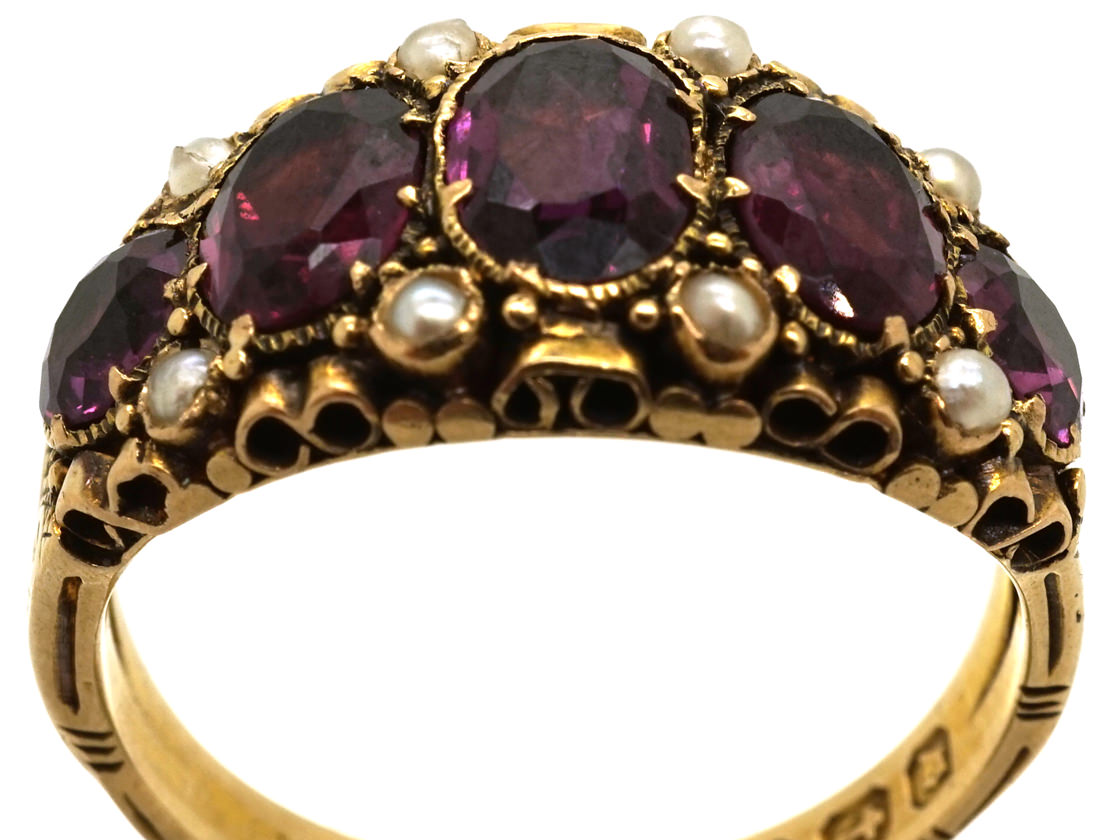 Victorian 15ct Gold, Almandine Garnet & Natural Split Pearls Ring - The ...