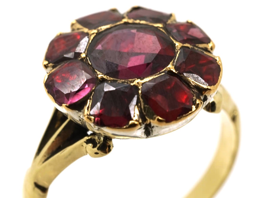 Georgian 18ct Gold Flat Cut Almandine Garnet Cluster Ring - The Antique ...