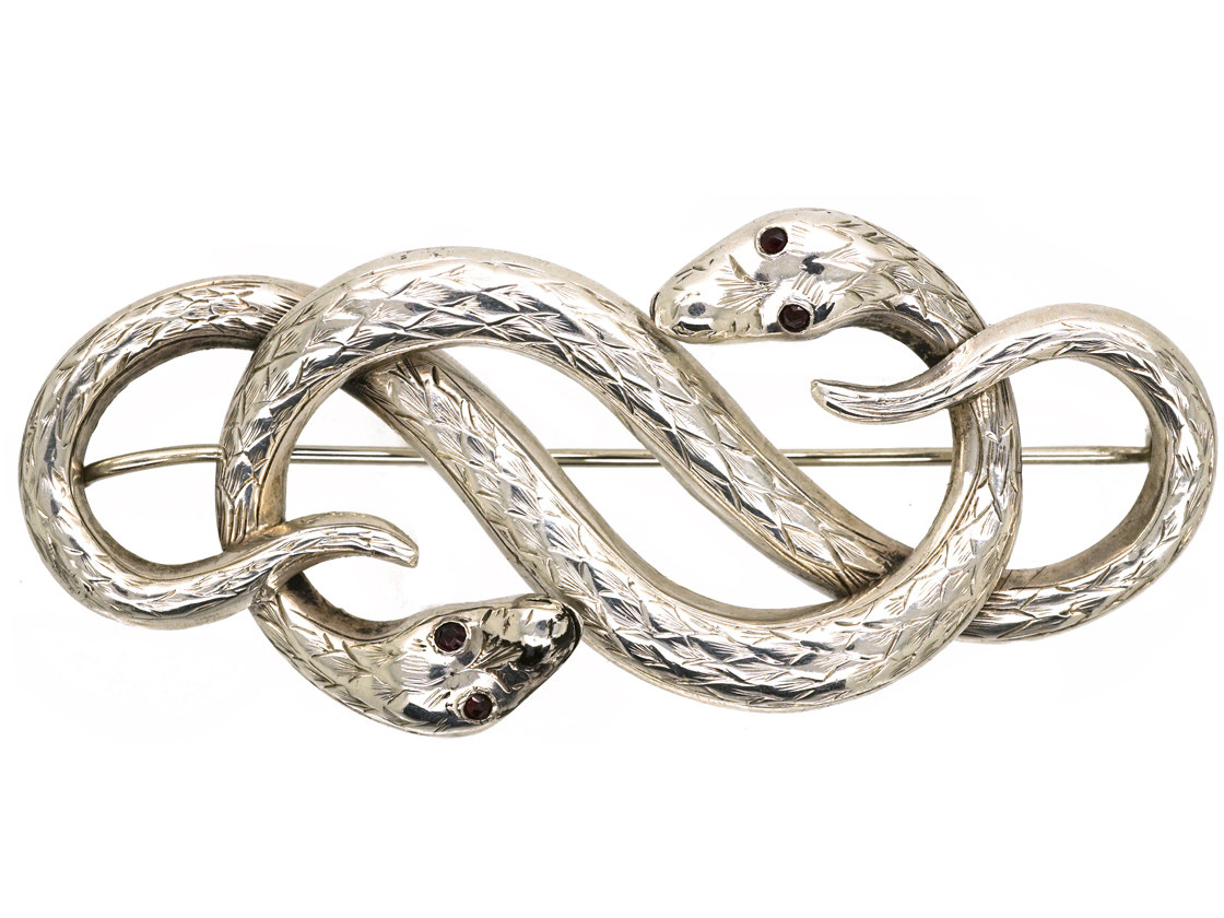 Victorian Silver Entwined Snakes Brooch - The Antique Jewellery Company