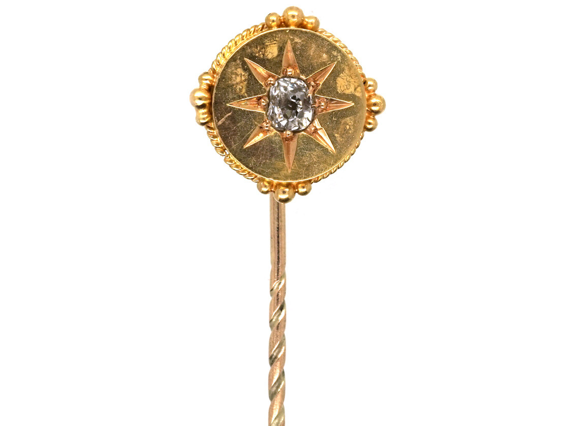 Victorian 15ct Gold Tie Pin Set With a Diamond - The Antique Jewellery ...